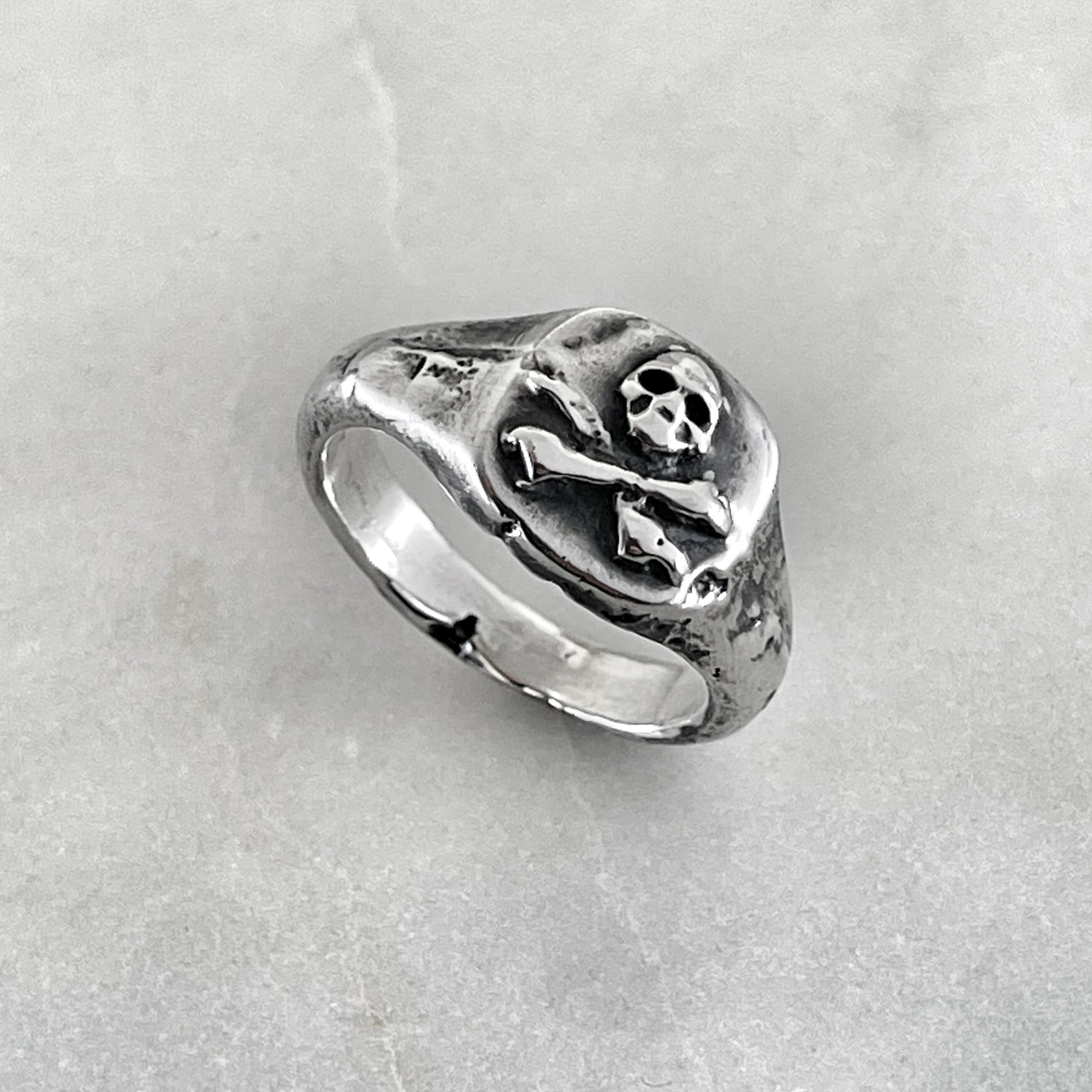 Skull & Crossbones Ring Silver Skull Ring Skull Signet Ring - Etsy UK