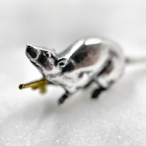 Rat Pendant, Silver Rat Necklace, Silver Rat Charm, Rat With the Golden ...