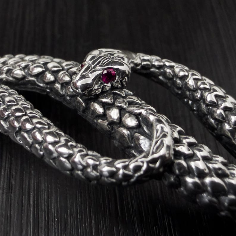 Oxidised Silver Snake Bracelet With Ruby Eyes - Etsy UK