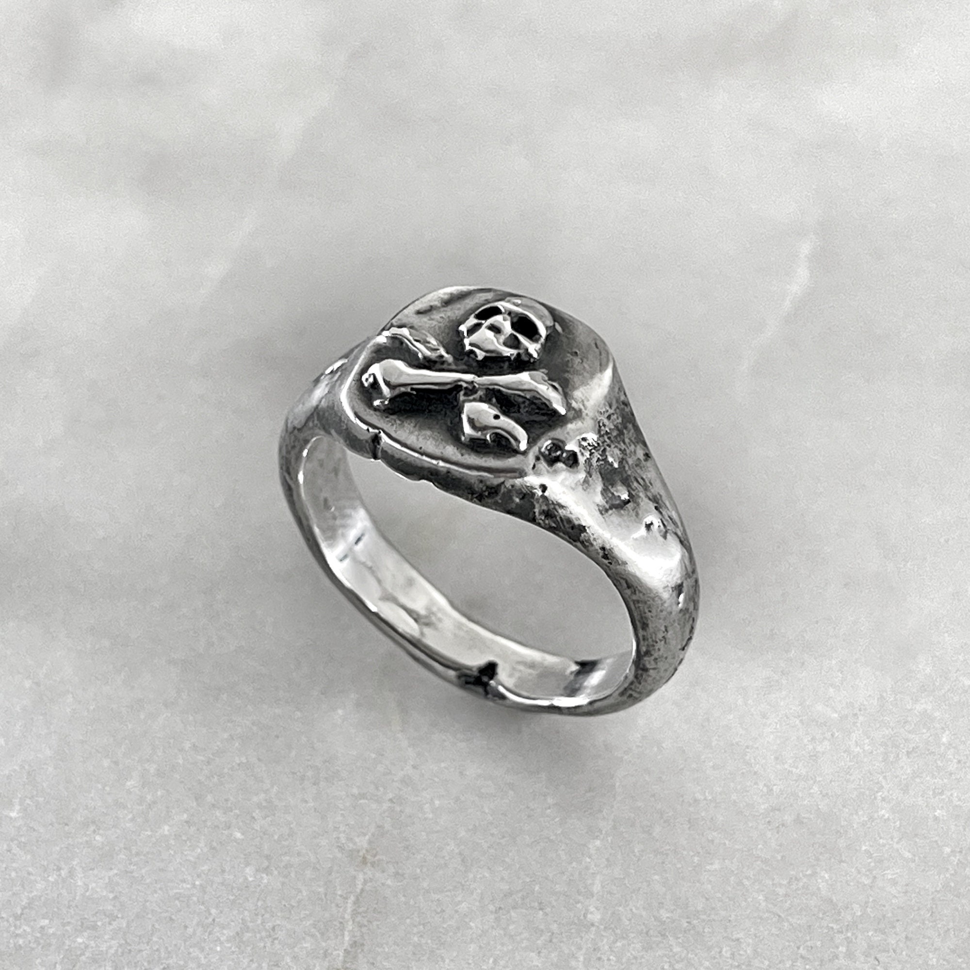 Skull & Crossbones Ring Silver Skull Ring Skull Signet Ring - Etsy UK
