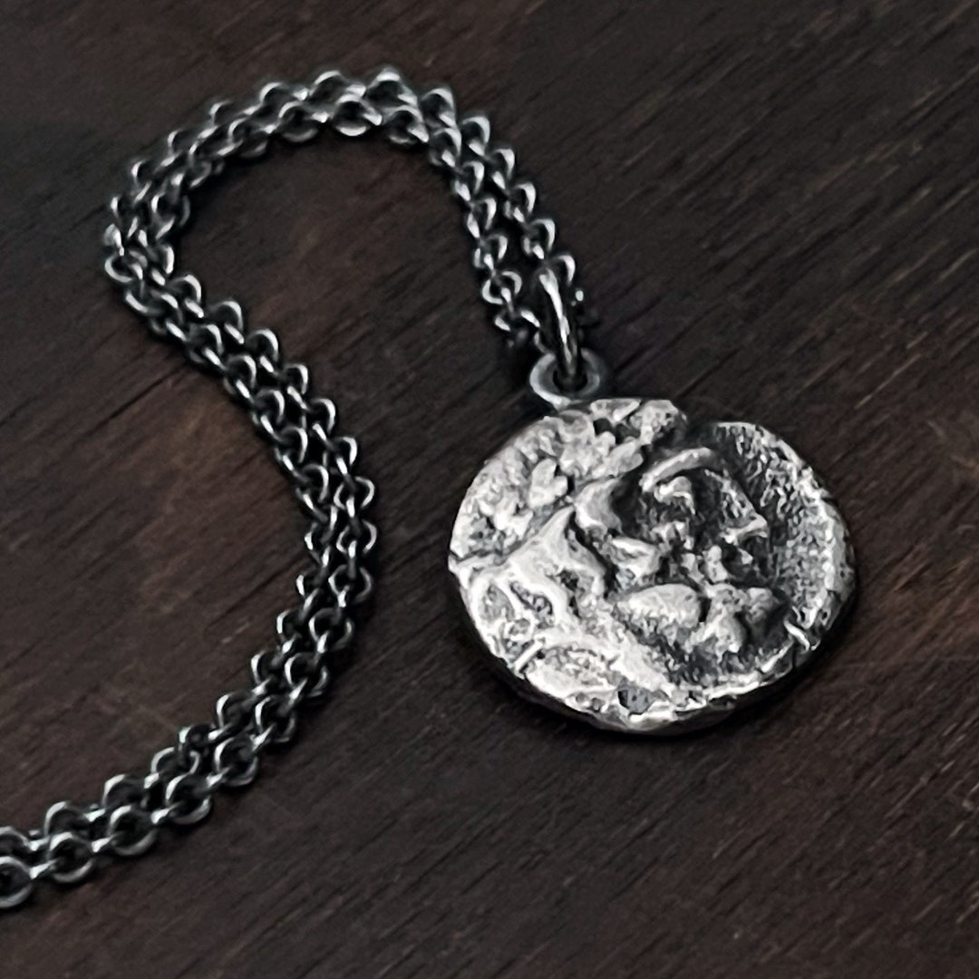 Oxidized Sterling Silver Zeus Coin Pendant, Greek Necklace - Etsy