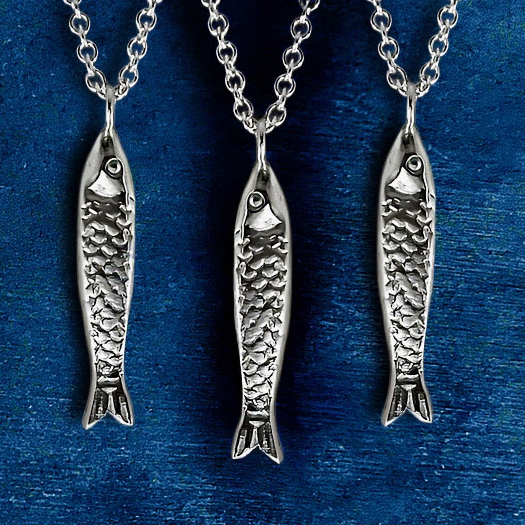 Silver Fish Necklace, Sardine Necklace, Sardine Pendant, Silver Fish ...