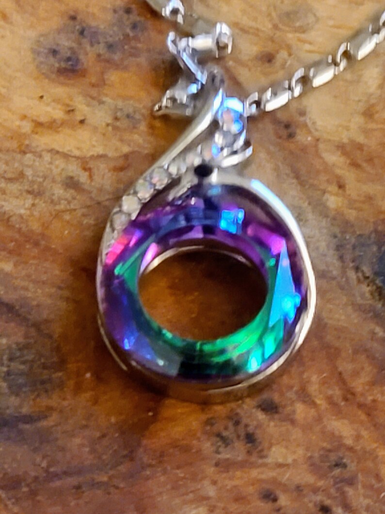 Rainbow Topaz and Rhinestone Peacock Pendant Necklace - Etsy