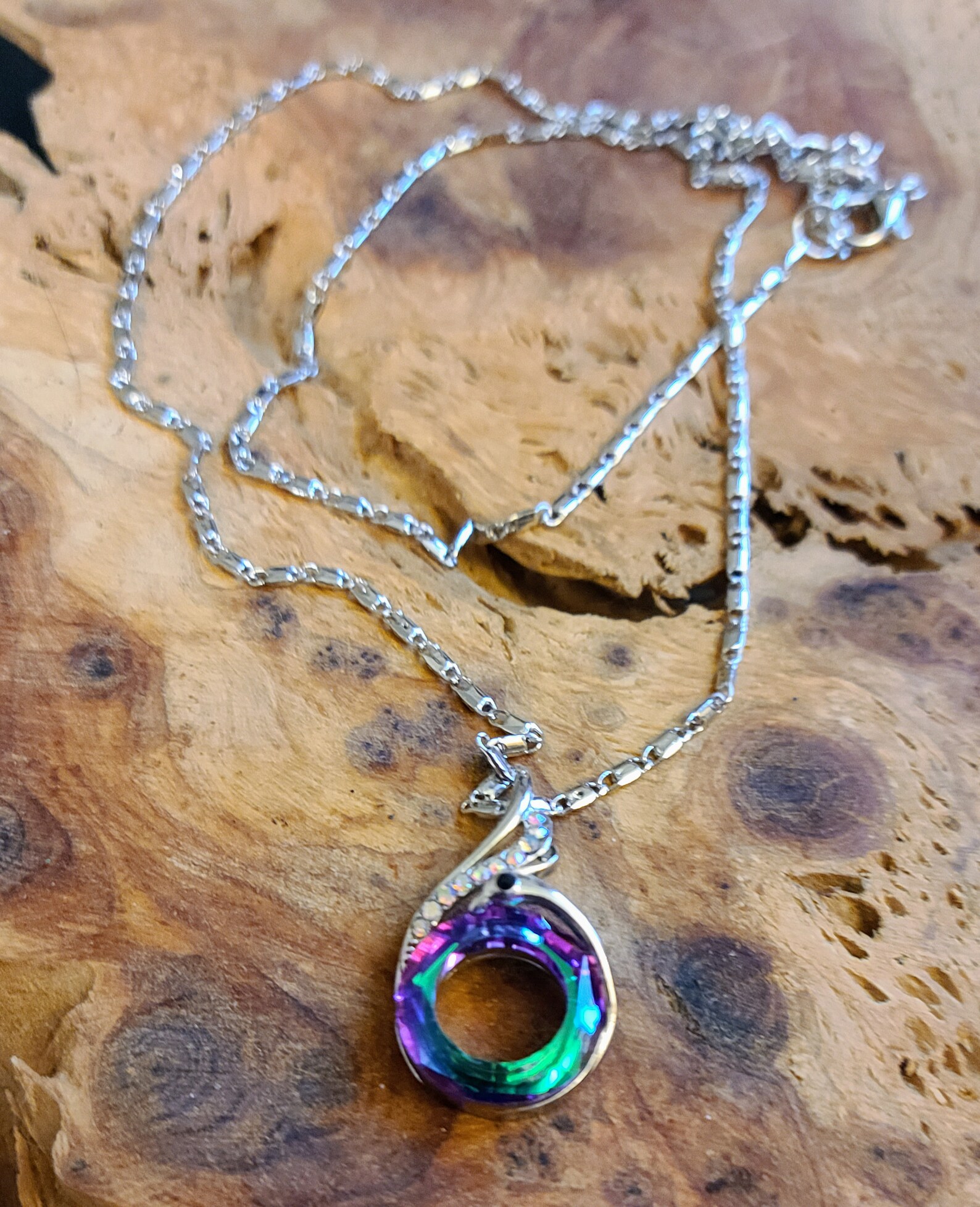 Rainbow Topaz and Rhinestone Peacock Pendant Necklace - Etsy