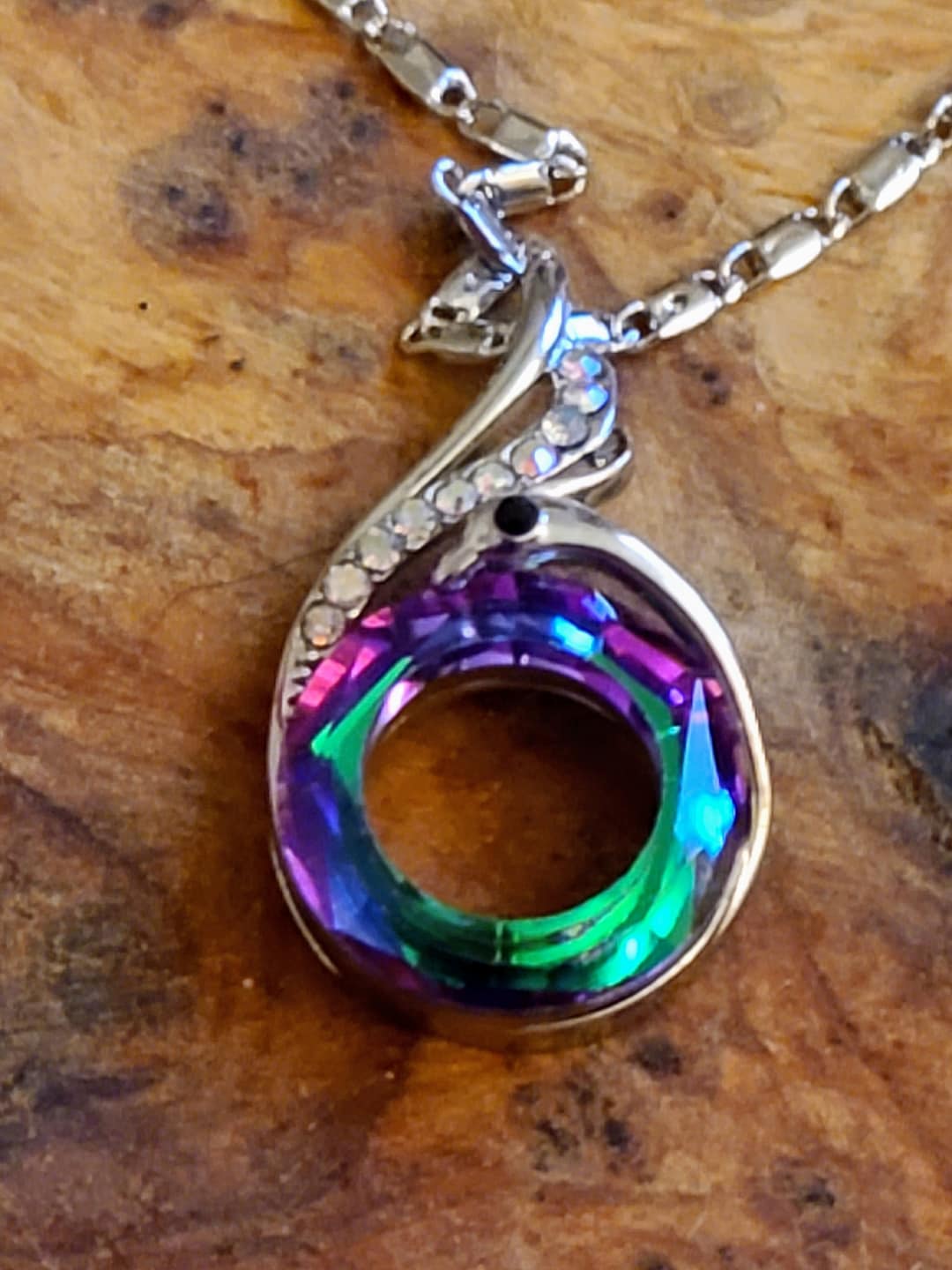 Rainbow Topaz and Rhinestone Peacock Pendant Necklace - Etsy