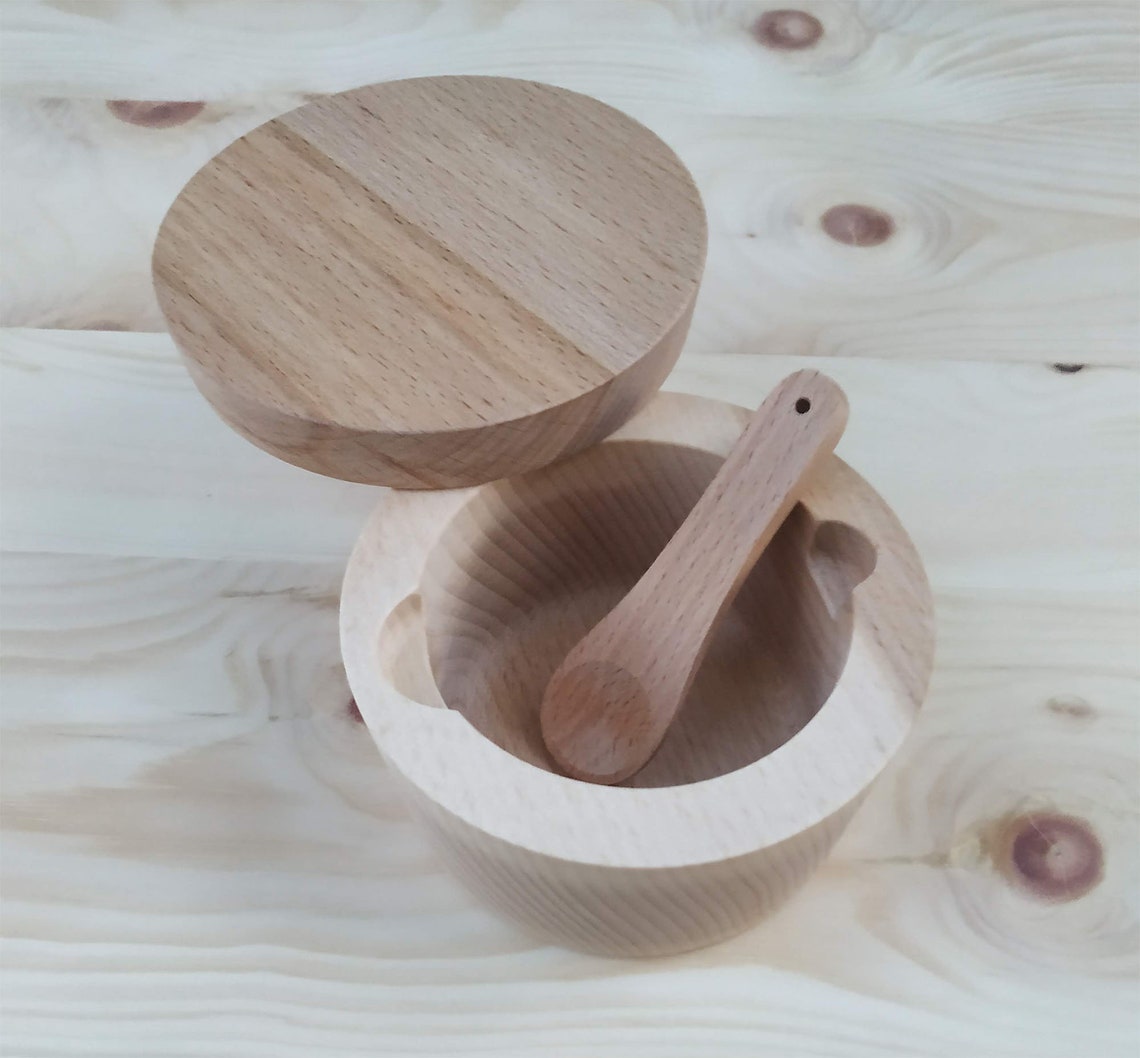 Wooden Salt Box Beech Wood Salt Box Salt Box With Pivoting - Etsy