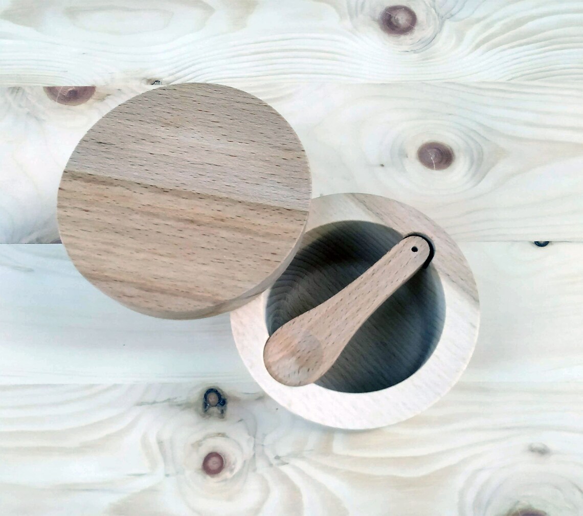 Wooden Salt Box Beech Wood Salt Box Salt Box With Pivoting | Etsy