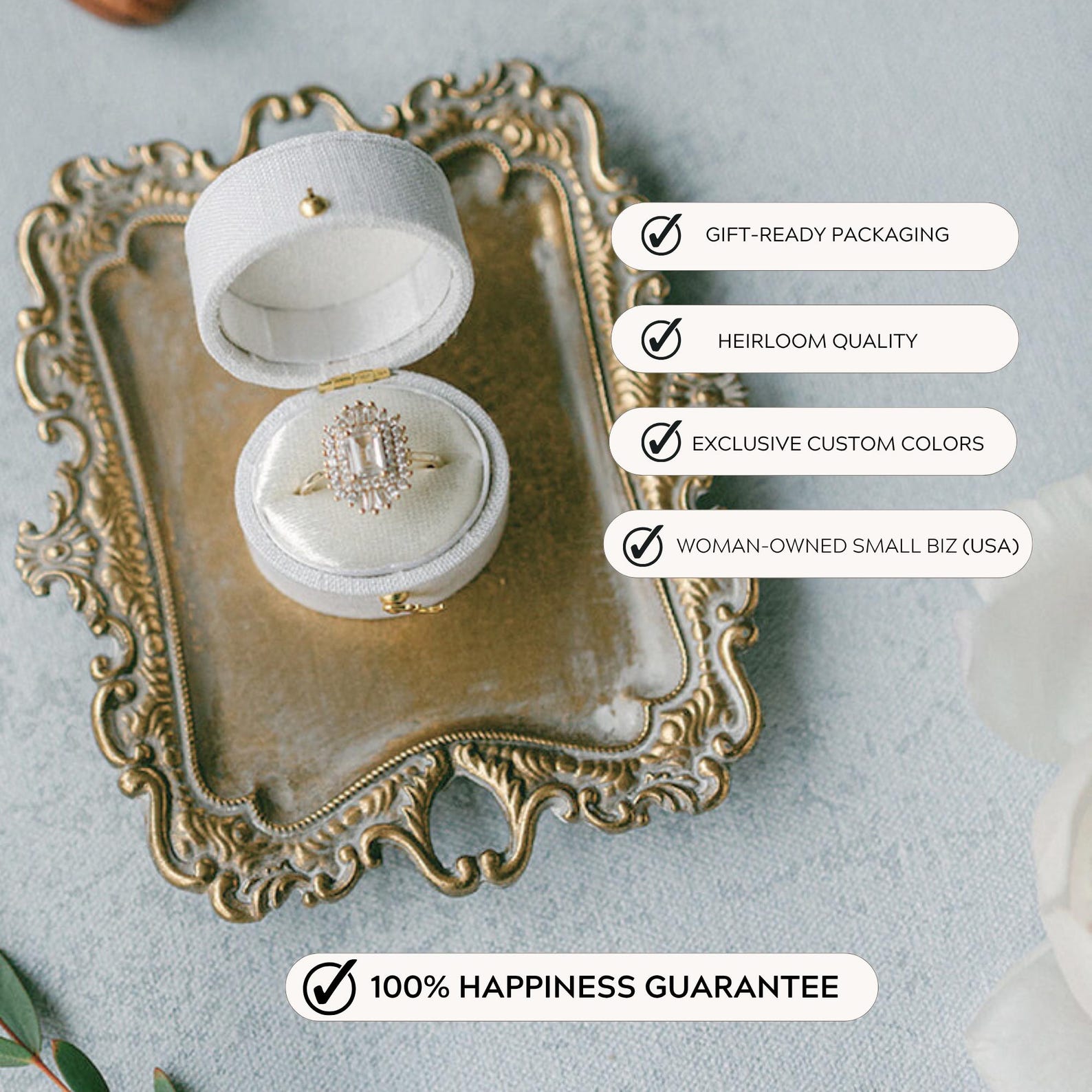 Oval Ring Box | Blue Wedding Engagement Ring Holder | Linen Heirloom ...