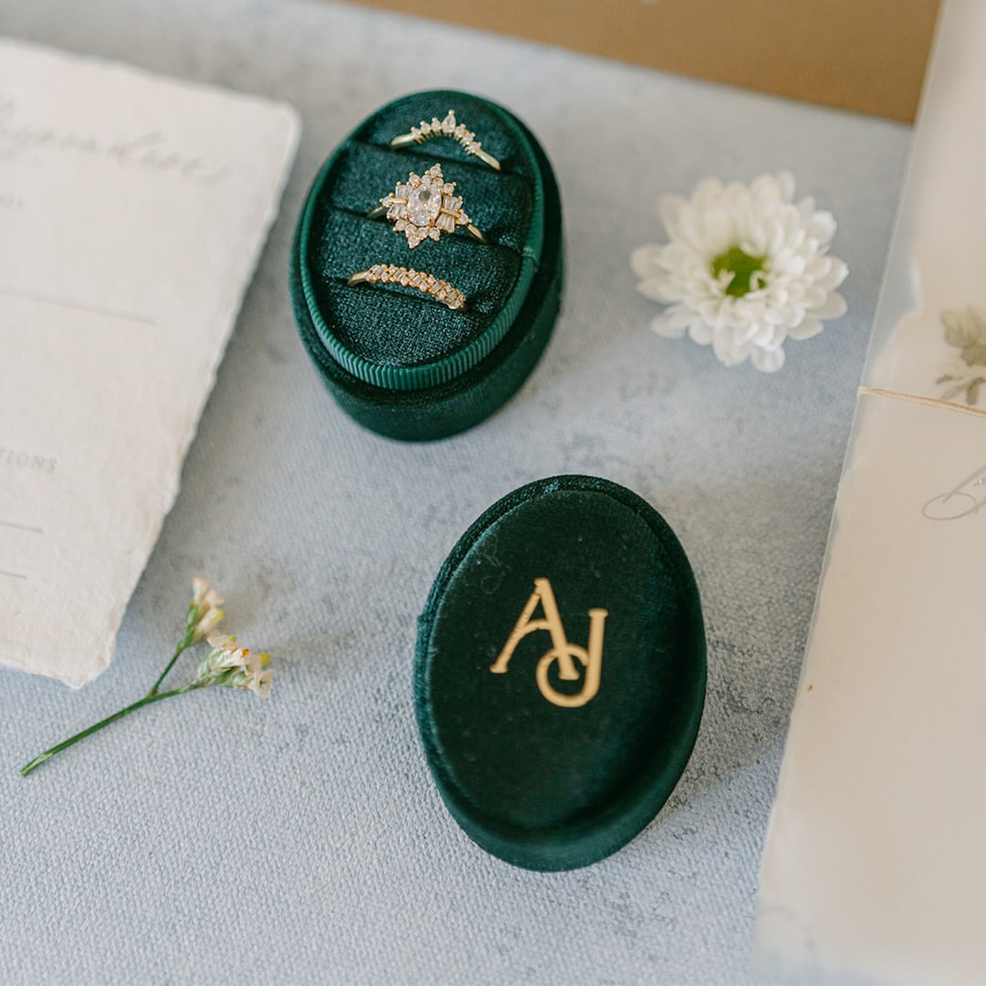 Custom Velvet Ring Box White | Custom Wedding Ring Box, Triple Slot ...