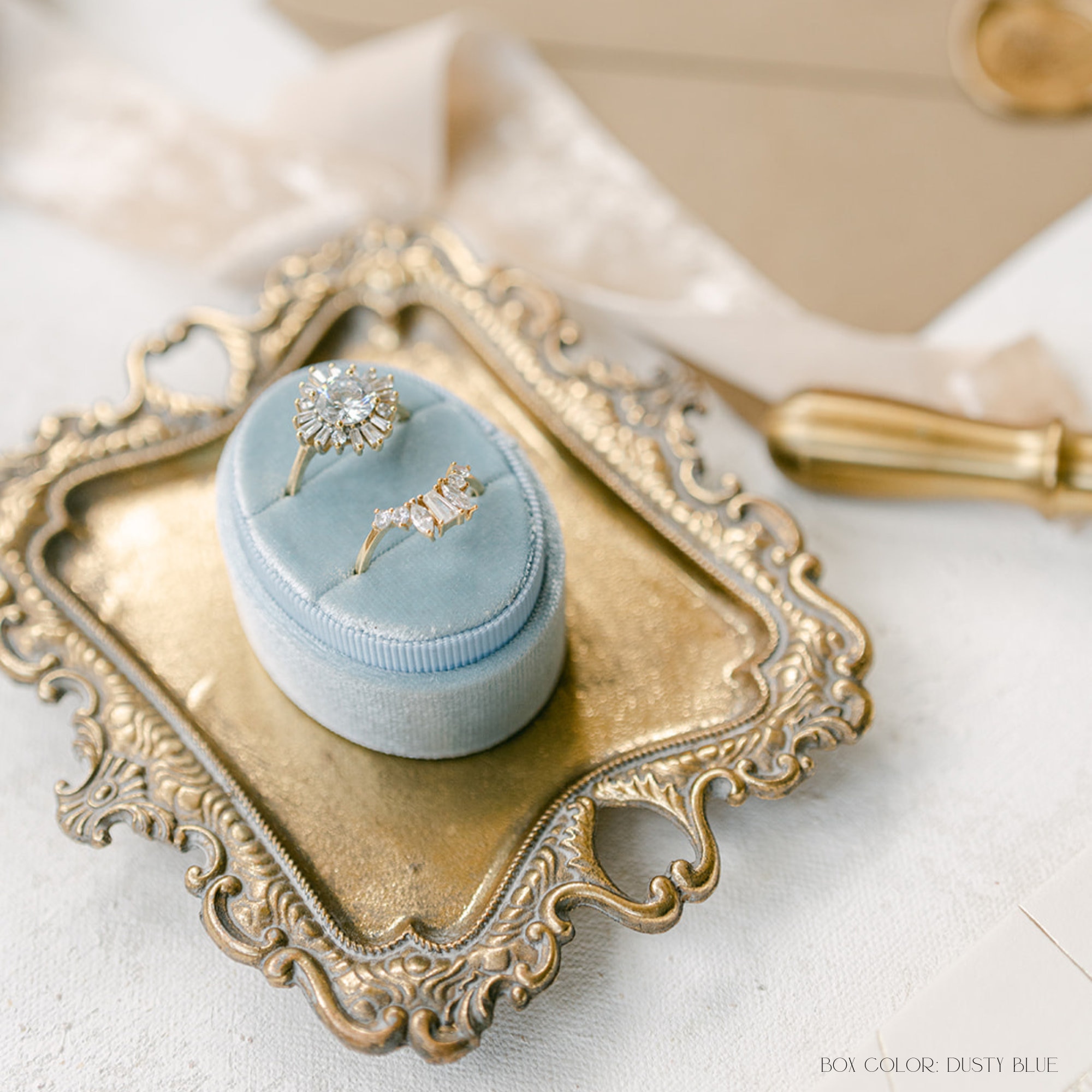 Personalized Velvet Ring Box Blue | Custom Wedding Ring Box, Triple ...
