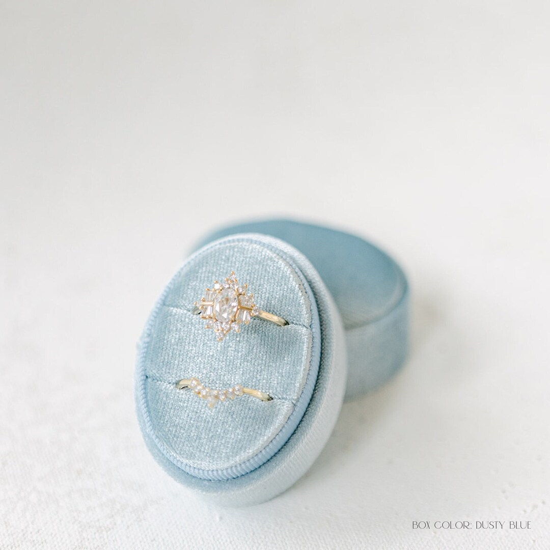Velvet Ring Box Dusty Blue | Custom Wedding Ring Box, Triple Slot Ring ...