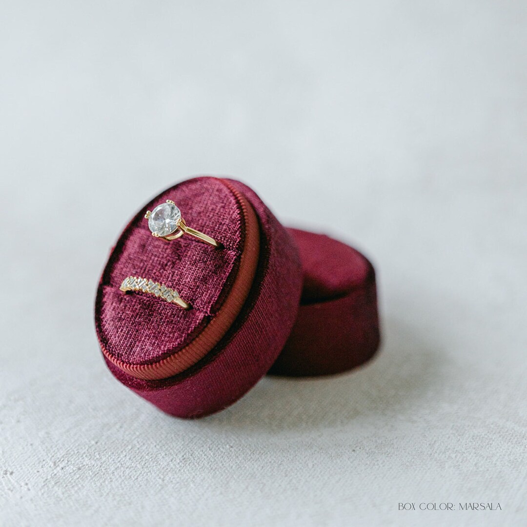 Velvet Ring Box Marsala | Custom Wedding Ring Box, Triple Slot Ring Box ...