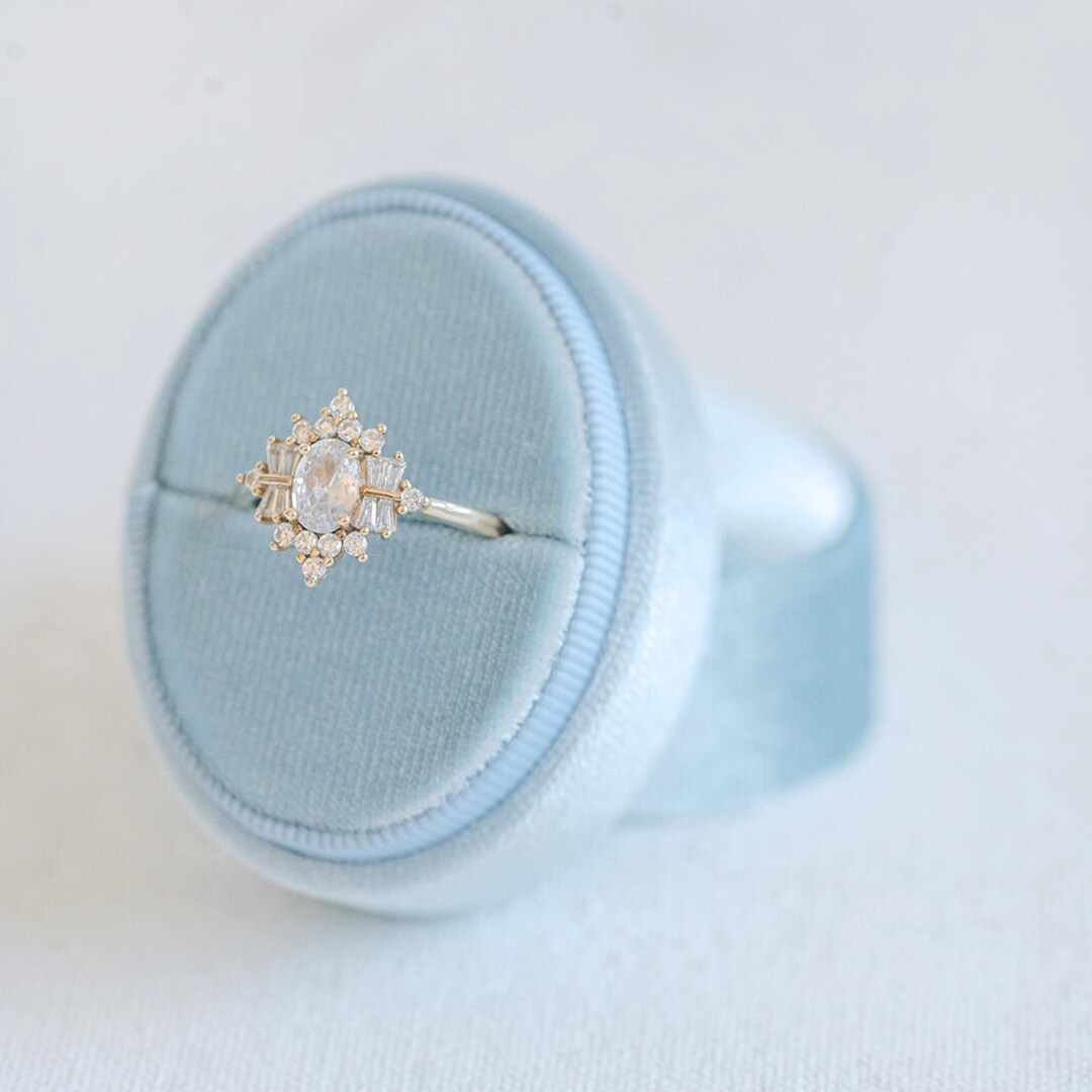 Personalized Velvet Ring Box Blue | Custom Wedding Ring Box, Triple ...