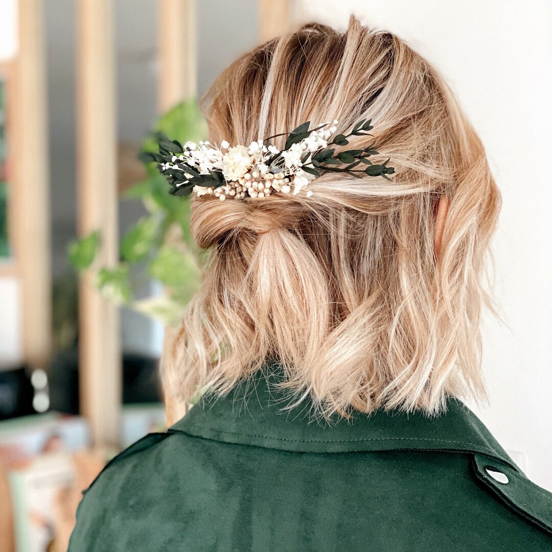 Boho Dried Flower Comb - Shades of Green & Beige - Wedding Hairstyle ...