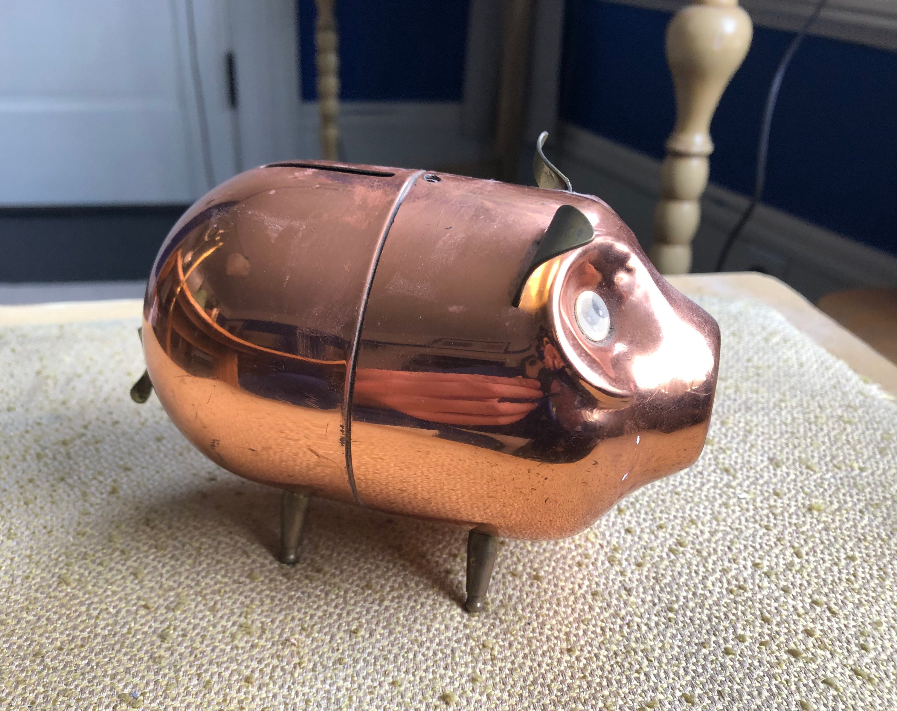 Vintage Folk Art Copper Piggy Bank Super Cute | Etsy
