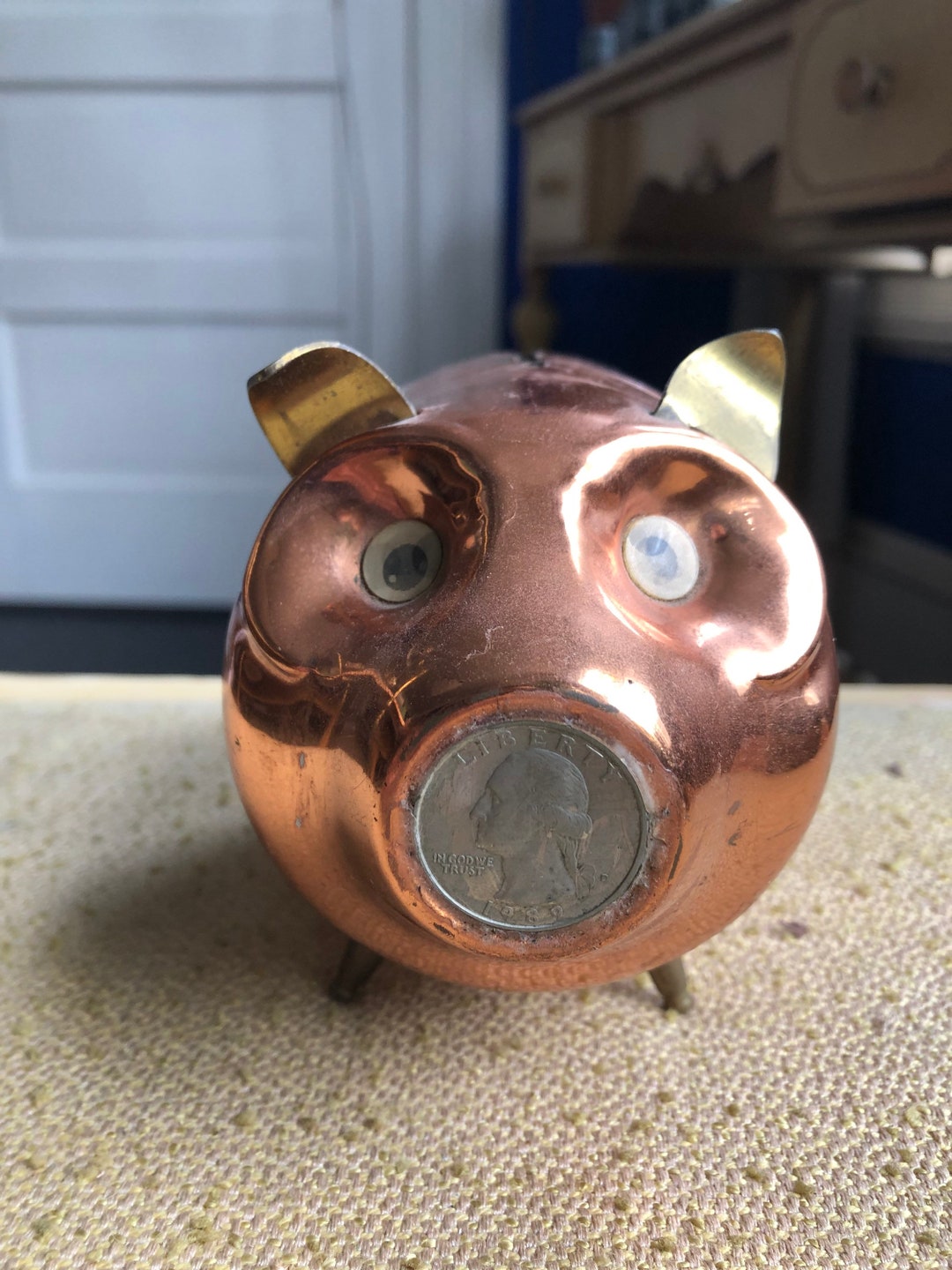 Vintage Folk Art Copper Piggy Bank - Super Cute !!! - Etsy