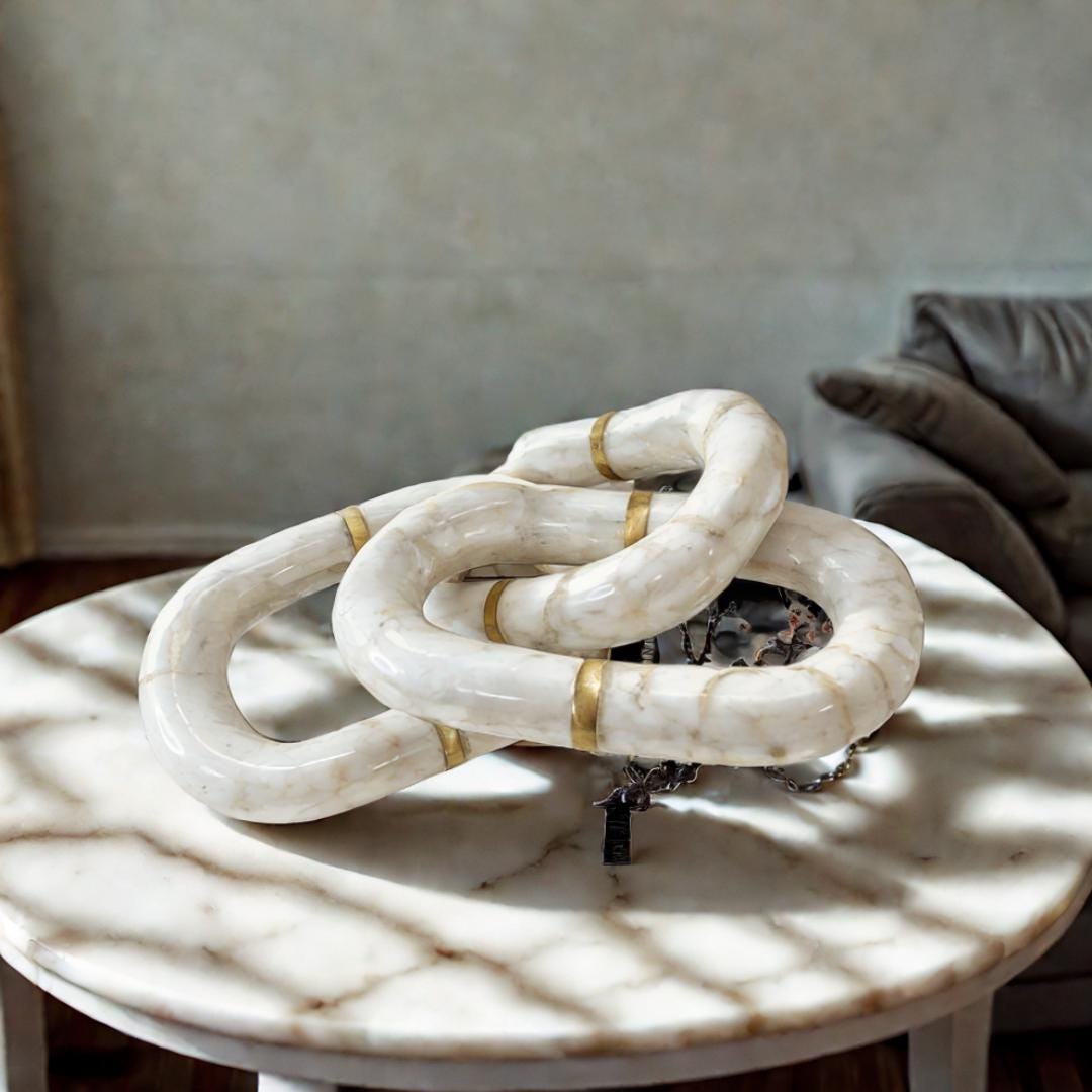 Sophisticated 13-inch White Marble Chain Link Decor With Brass Inlay ...