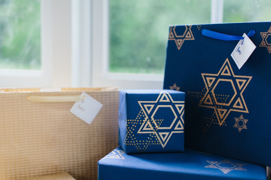 Set of 3 Gift Wrap - Dazzling Blue and Gold Star of David Hanukkah ...