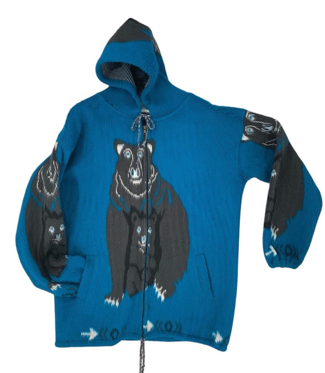 Vintage Furry Cozy Mama and Baby Bear Full Zip Hooded Jacket XL Ecuador ...