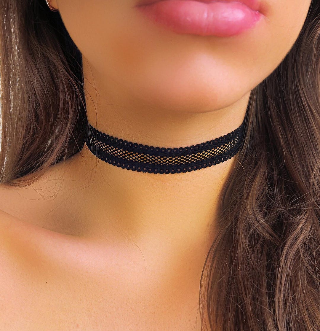 Black Elastic Lattice Lace Choker - Etsy
