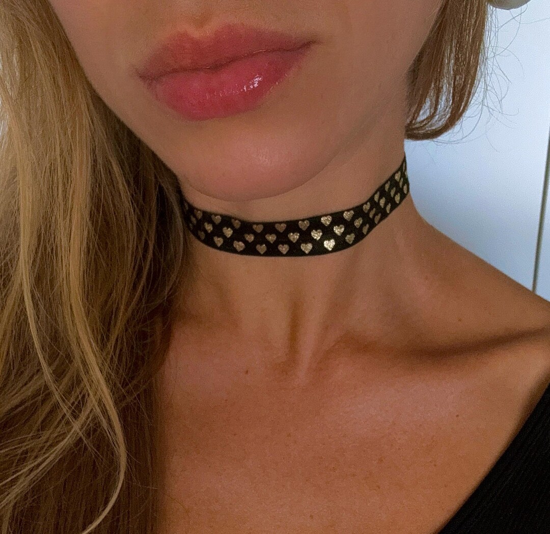 Gold Hearts Pattern Elastic Choker • Fun Valentines Day Gift Necklace ...
