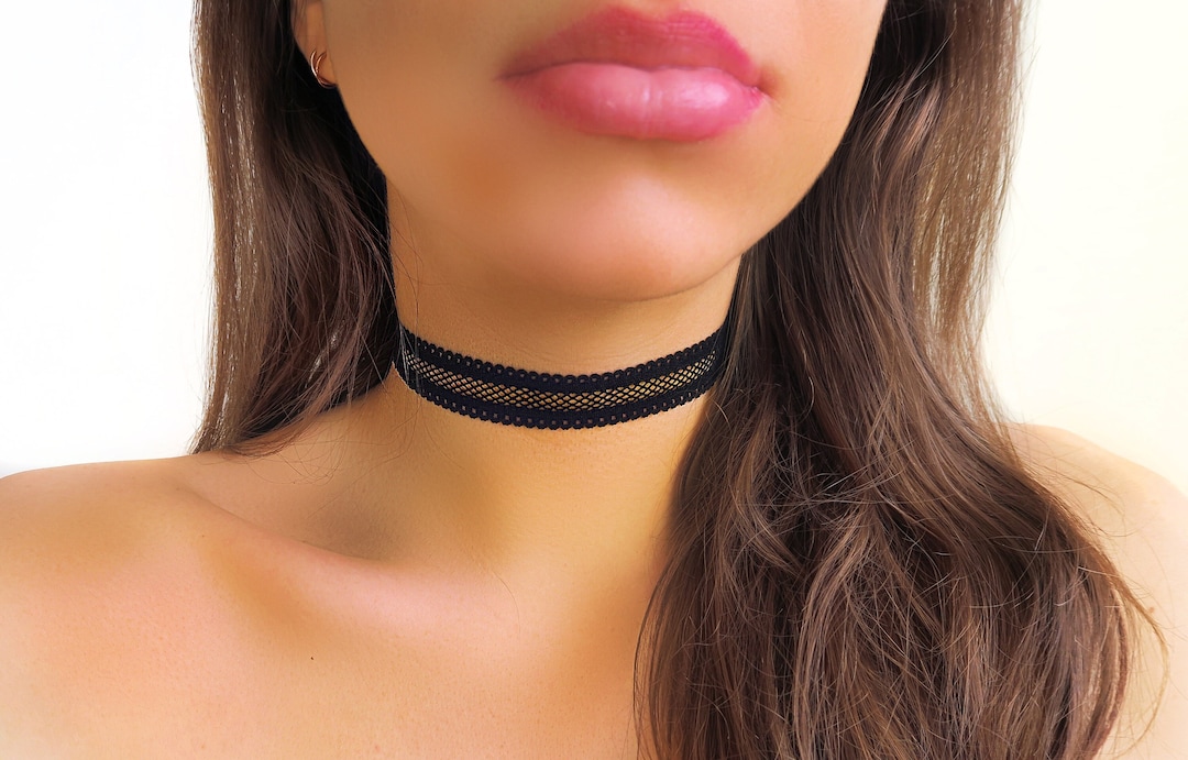 Black Elastic Lattice Lace Choker - Etsy