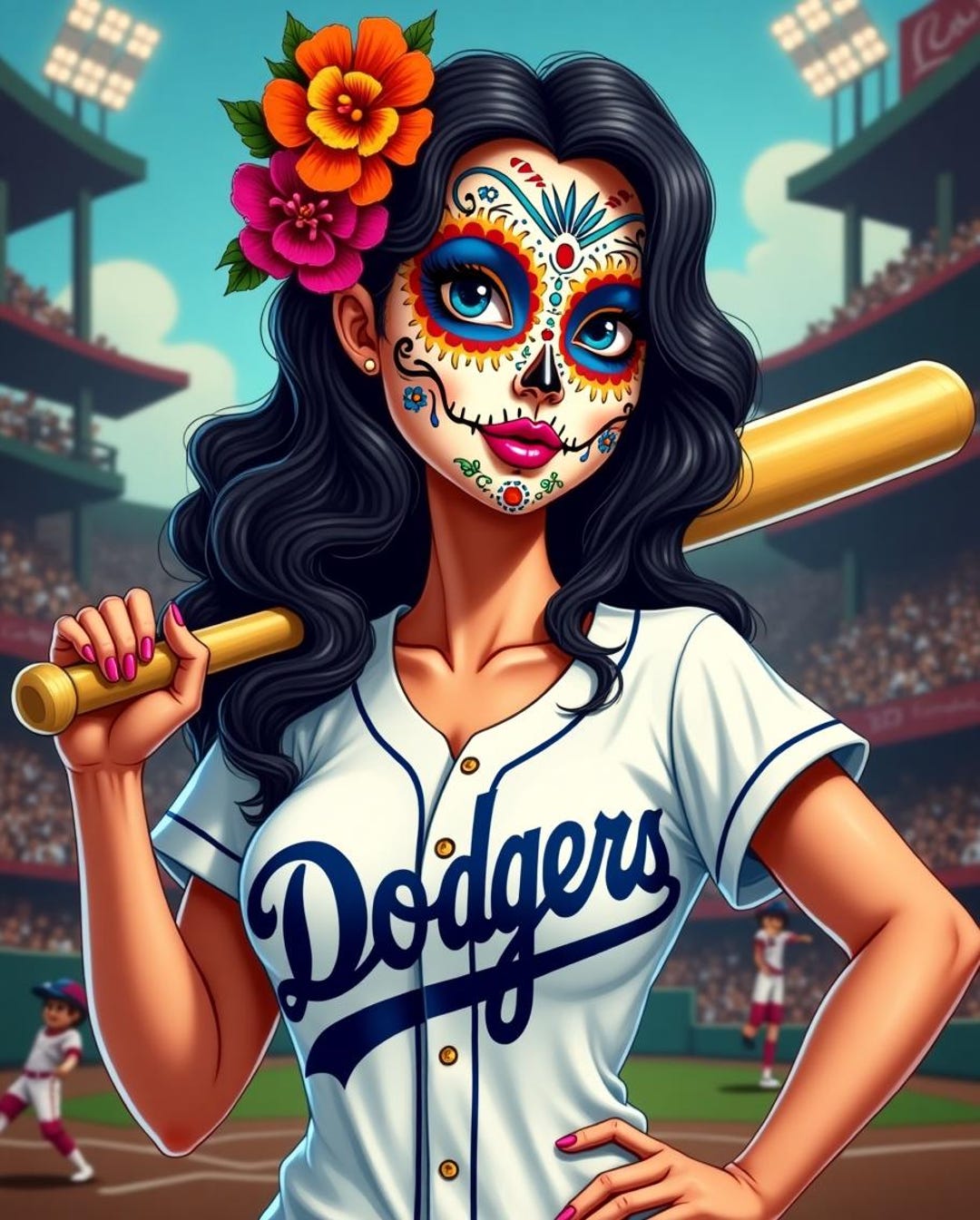 Custom Shirts, Dodgers, Pin Up, Bat Girl, Dia De Los Muertos, Day of ...