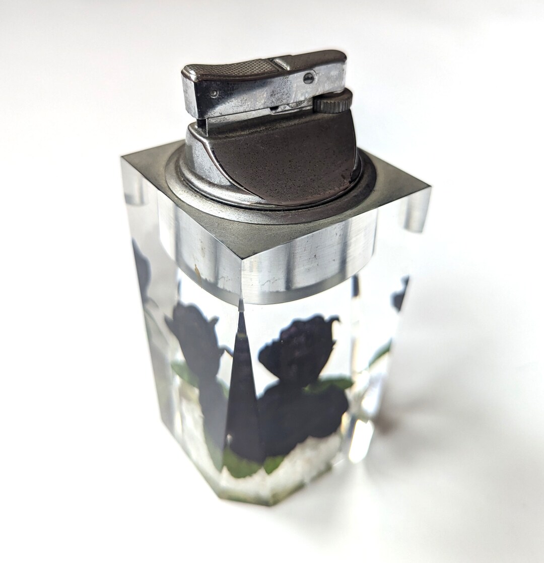 Vintage Lucite Table Lighter Black Roses Japan - Etsy