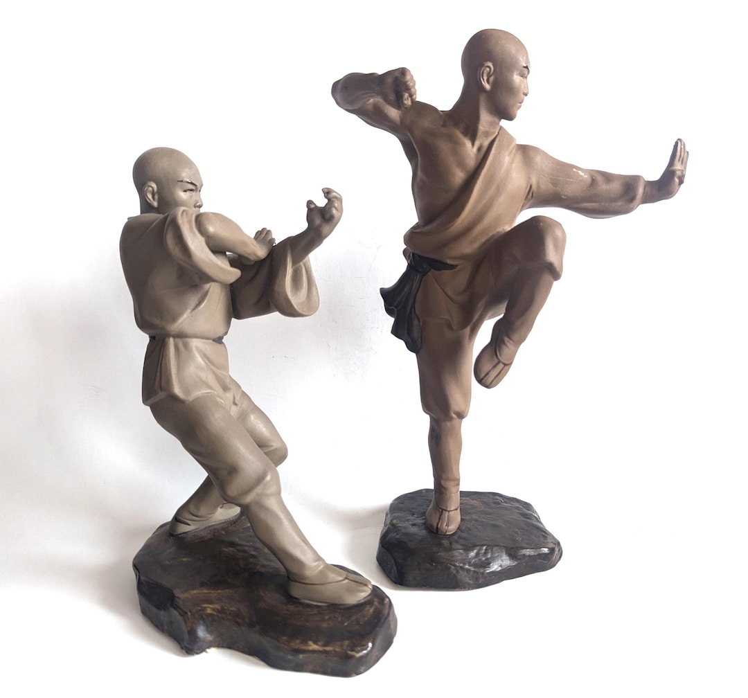 Set of 2 Vintage Chinese Kung Fu Fighters Handcrafted Ceramic Figurines ...