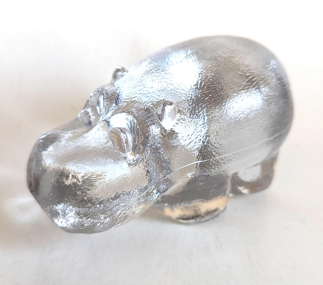 Vintage Art Glass Hippo Figurine Paperweight - Etsy