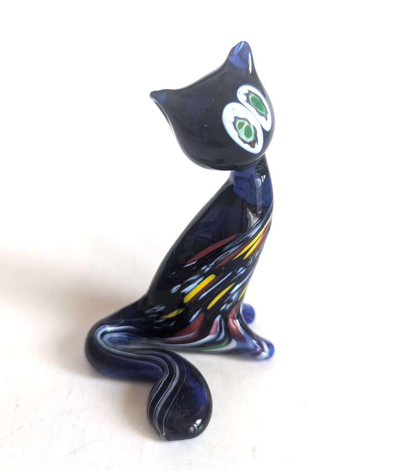 Vintage Cobalt Blue Art Glass Cat Figurine - Etsy