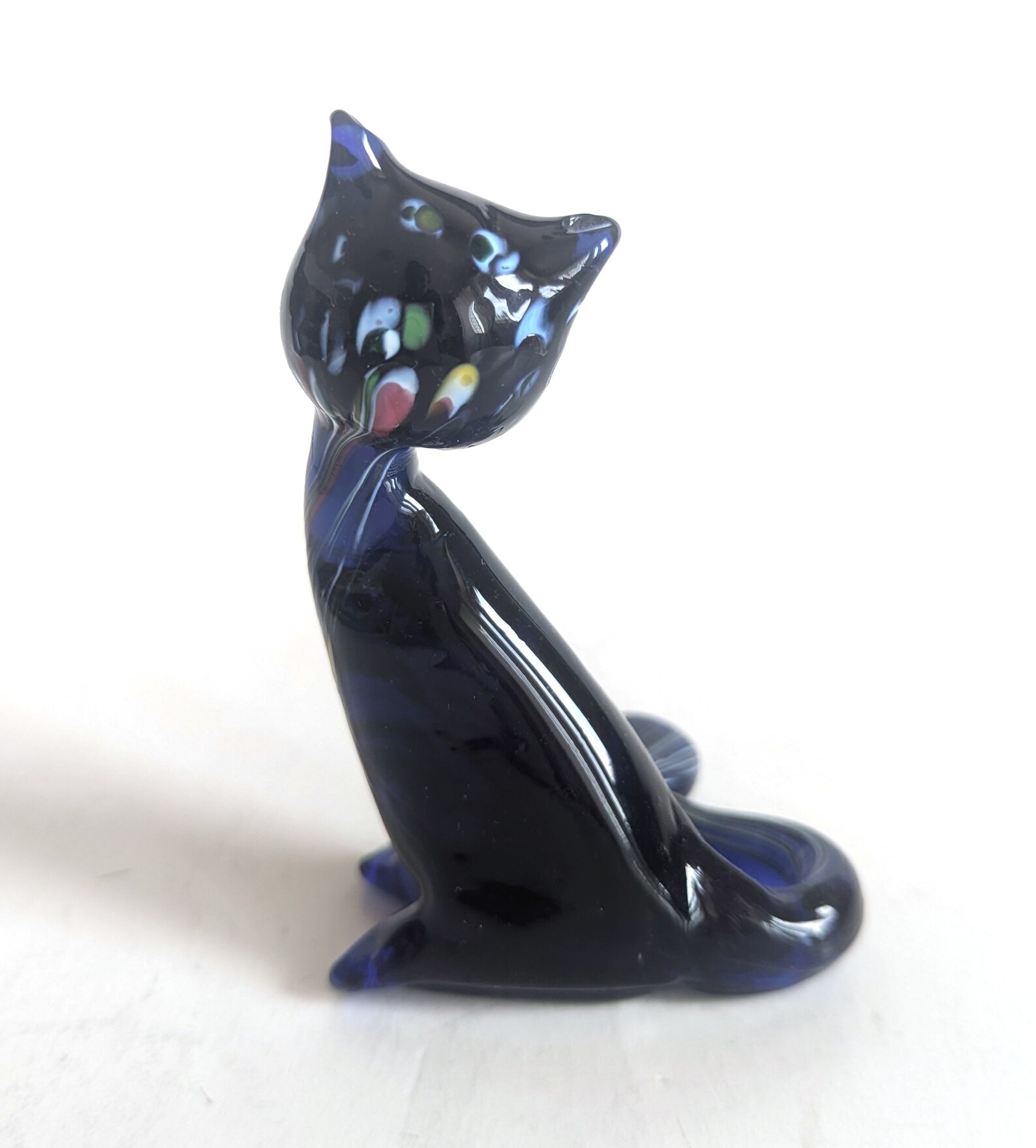 Vintage Cobalt Blue Art Glass Cat Figurine - Etsy