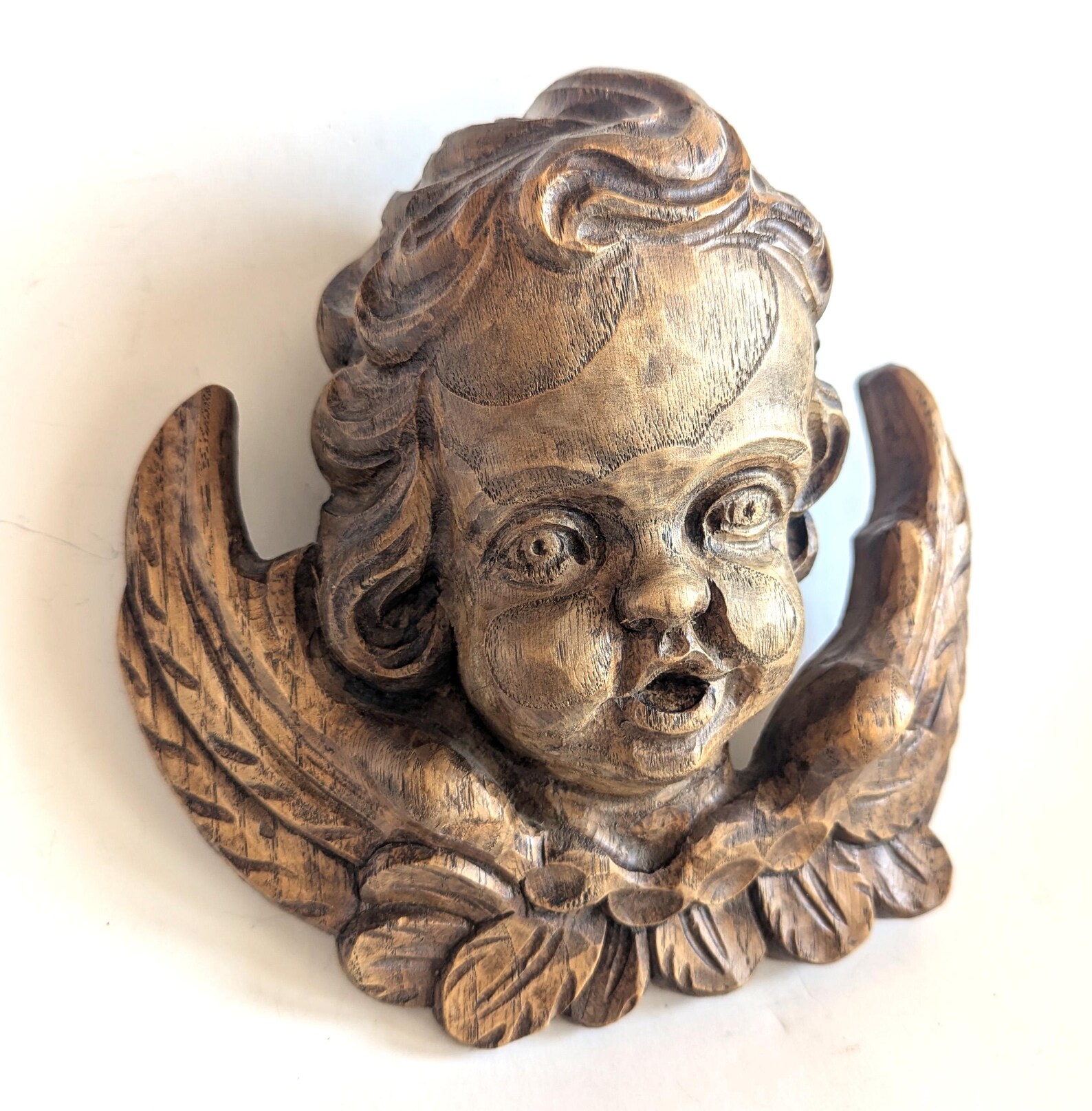 Vintage/antique Hand Curved Wooden Winged Cherub Head Wall Plaque - Etsy