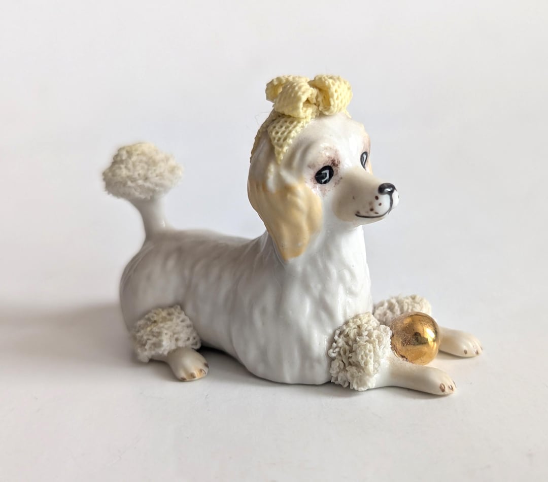 Vintage Irish Dresden Small Porcelain Cotton Net Lace Poodle Dog ...