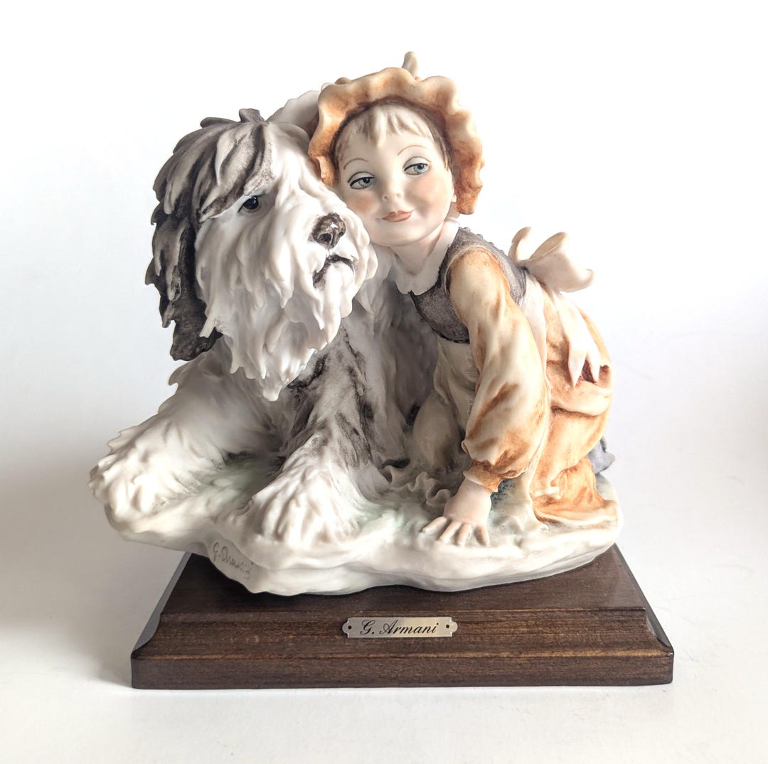 Vintage Giuseppe Armani “girl With Dog” Oxolyte Resin Wooden Base Hand ...