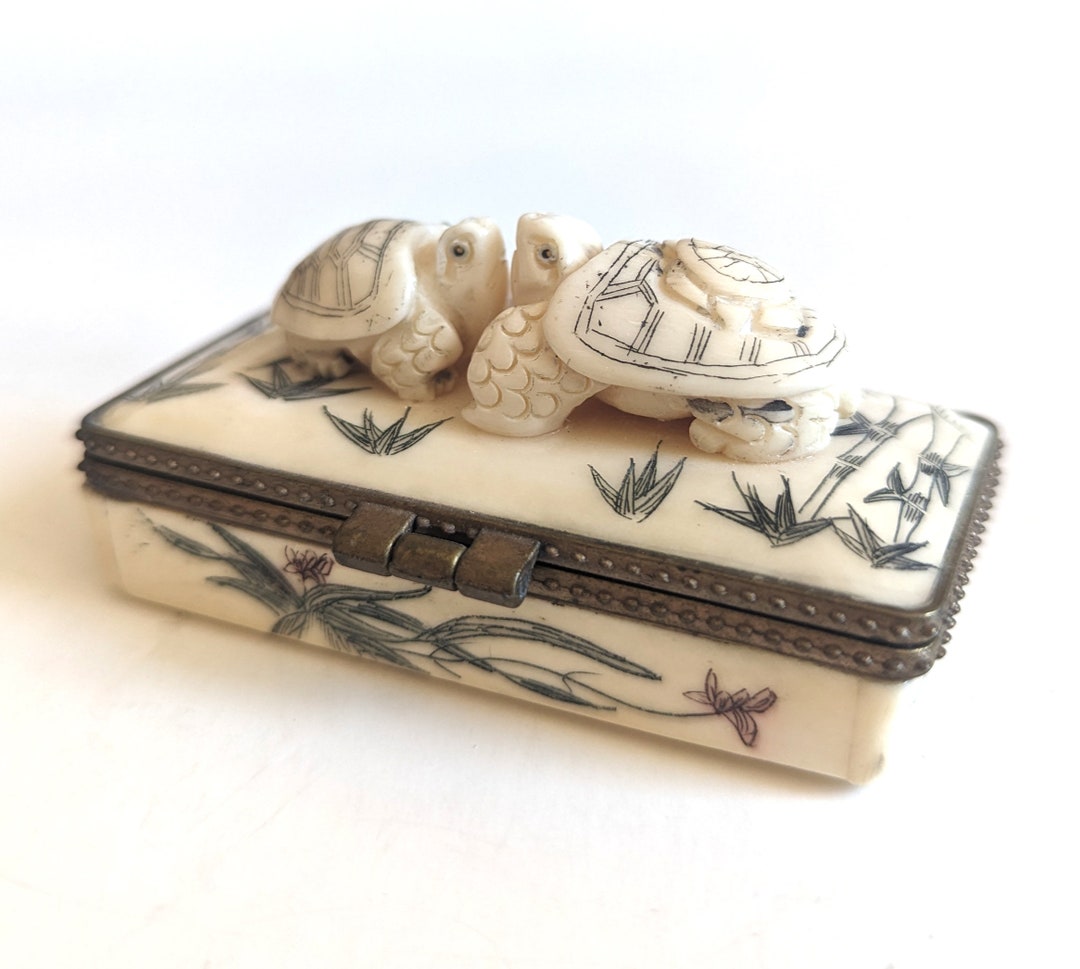 Vintage Chinese Bone Carved Two Tortoises Miniature Trinket Box - Etsy