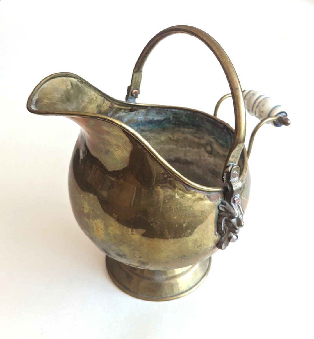 Vintage Small Brass Scuttle Coal Bucket Delft Porcelain Handle - Etsy