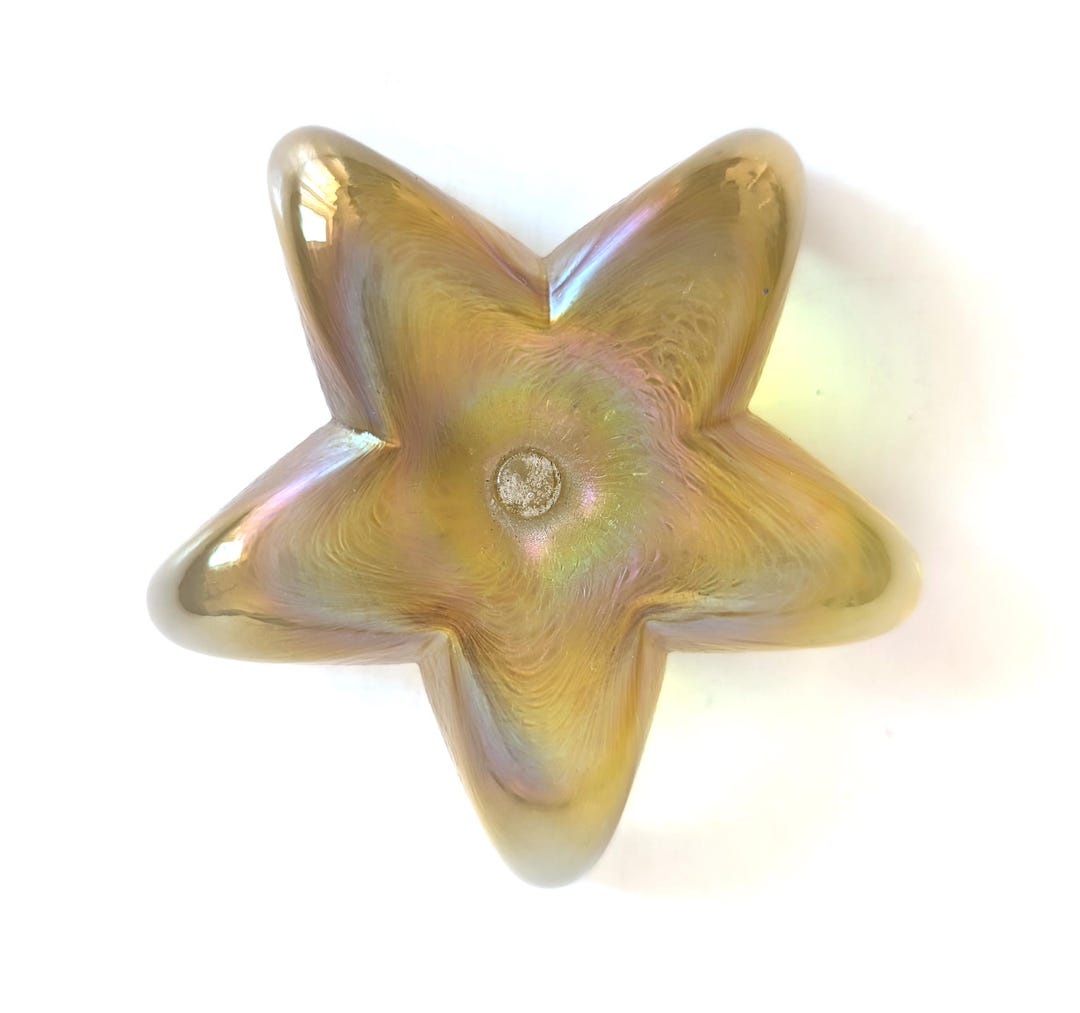 Vintage Robert Held Art Glass Iridescent Yellow Star Paperweight Canada ...