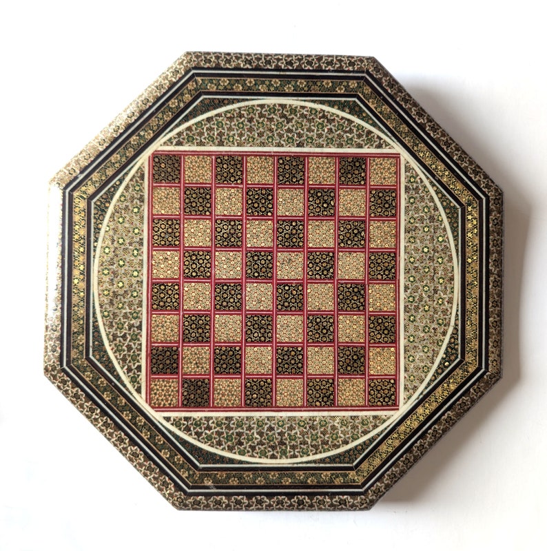 Vintage Persian Marquetry Khatam Art Micro Mosaic Wood Inlay Chess ...