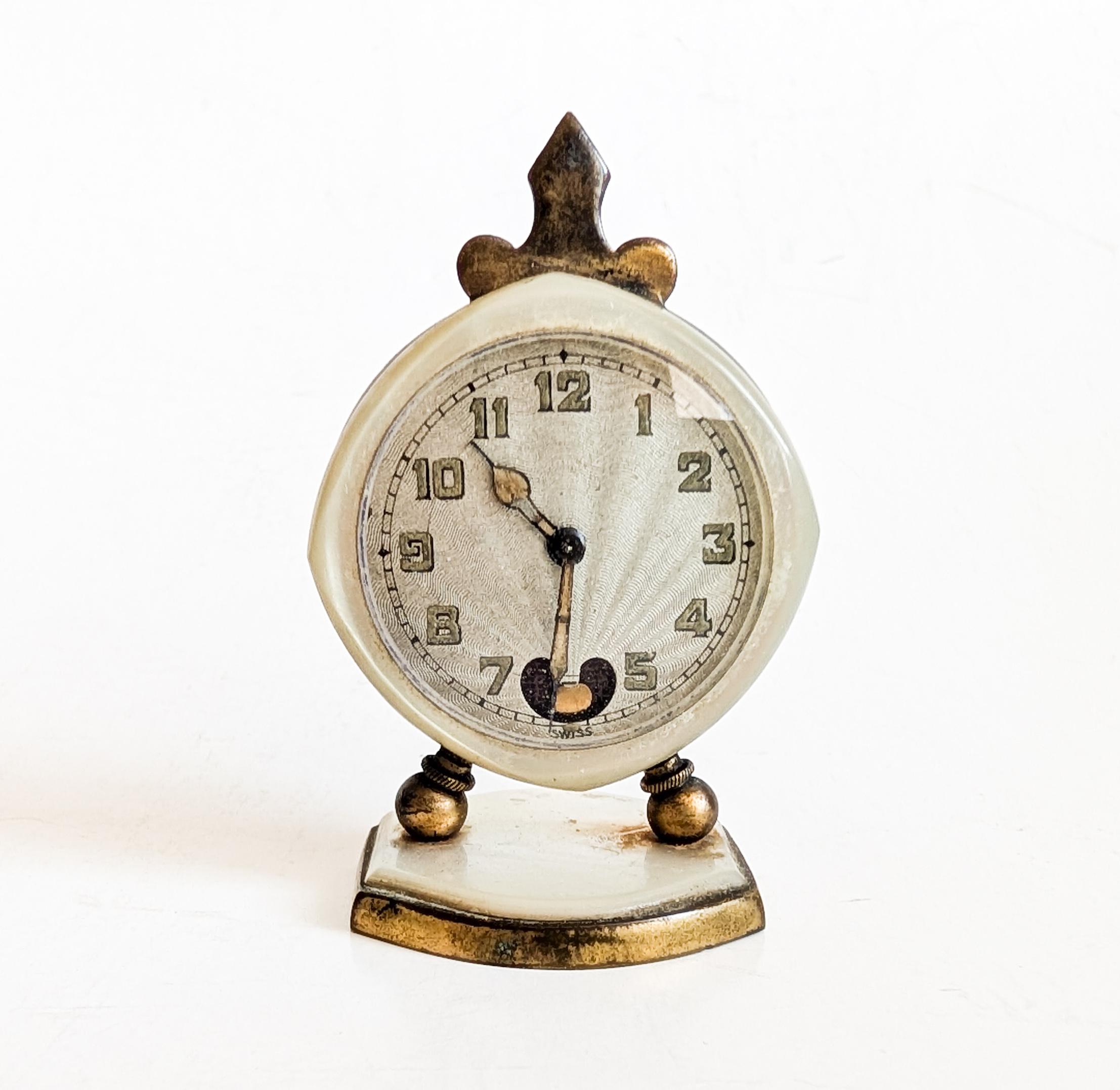 Antique Mother of Pearl & Brass Brevet Swiss Miniature Clock - Etsy