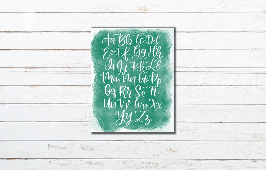 Modern Calligraphy Alphabet With Green Watercolor Background / Instant ...