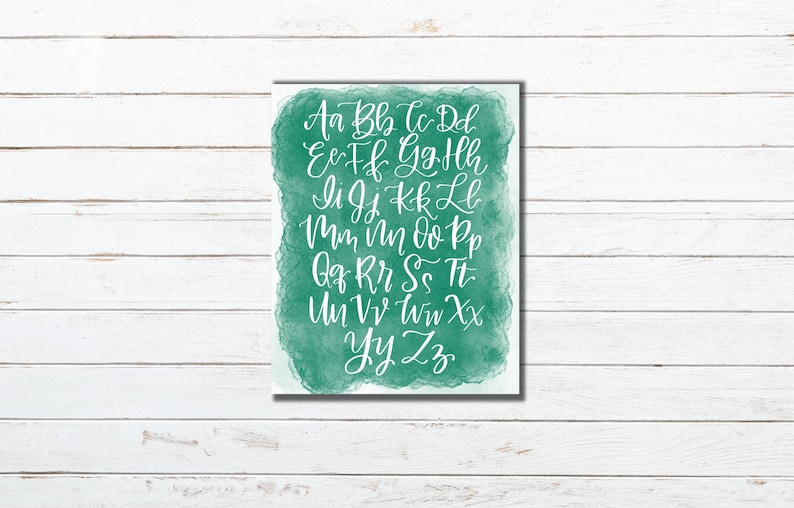 Modern Calligraphy Alphabet With Green Watercolor Background / Instant ...