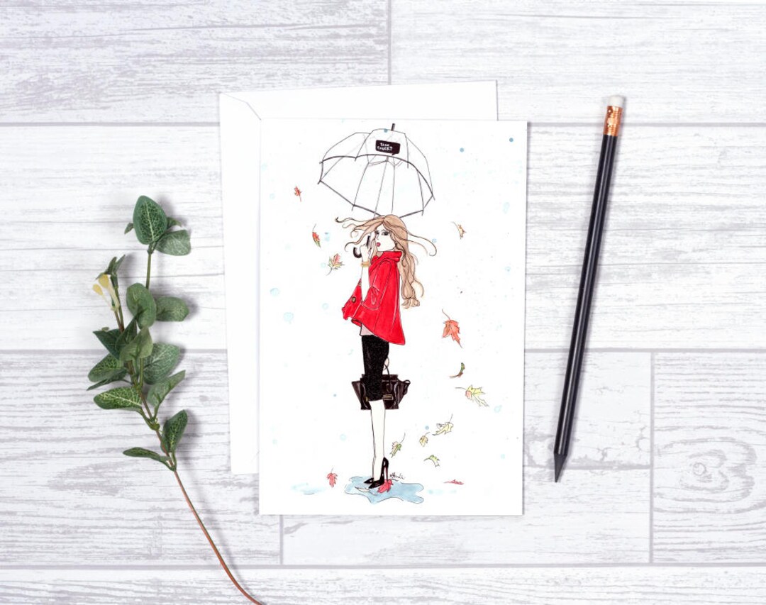 Rain Check - Note Cards - 4"x6" - Individual - Gifts for Her -umbrella ...