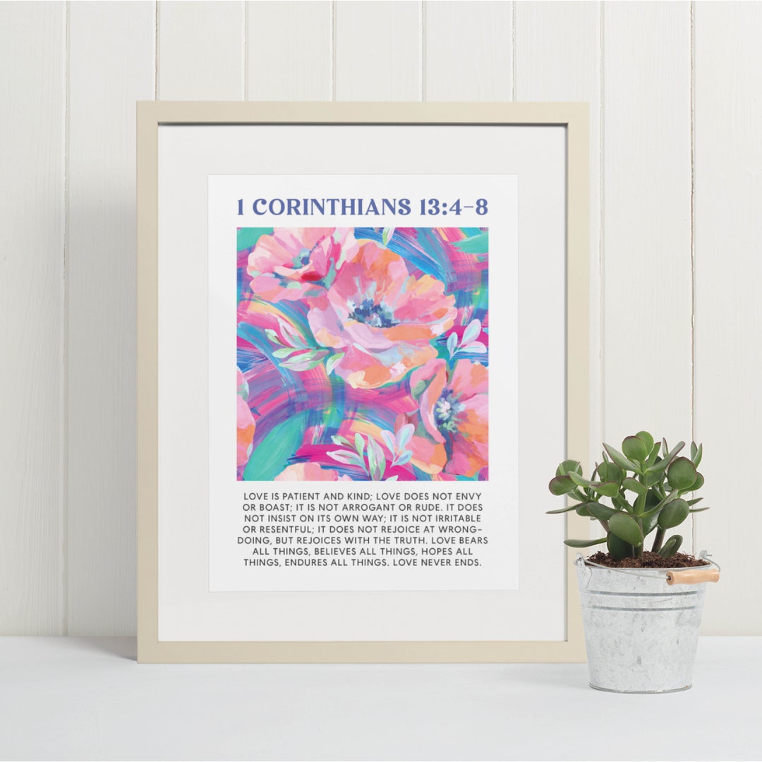 1 Corinthians 13:4-8 Bible Verse Digital Print, Decor, Bible Art, Jesus ...