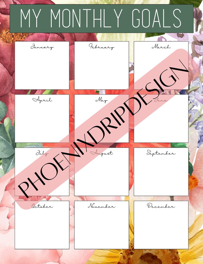 Floral Monthly Goal Tracker - Etsy