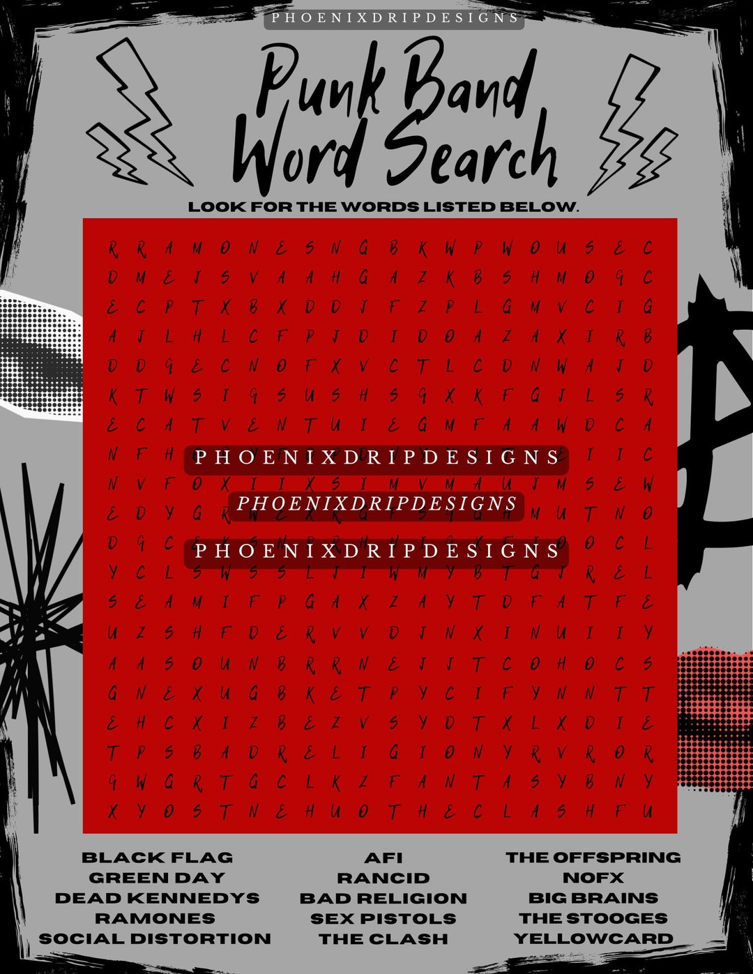Printable Punk Band Word Search - Etsy