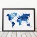 Navy Blue Watercolor World Map Print Blue World Map Poster | Etsy