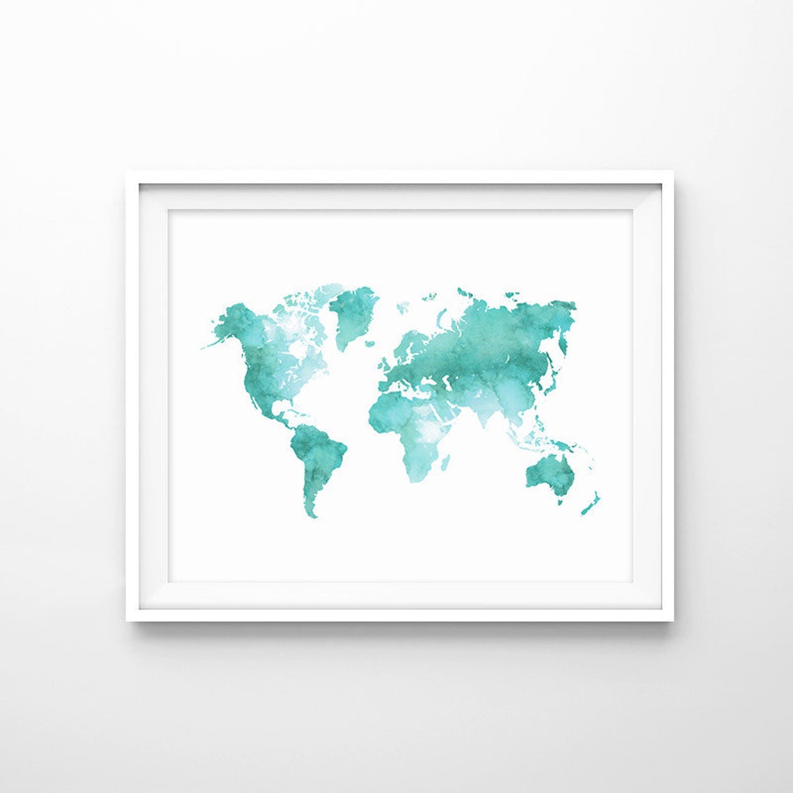 Mint Green Watercolor World Map Print Teal World Map Poster | Etsy