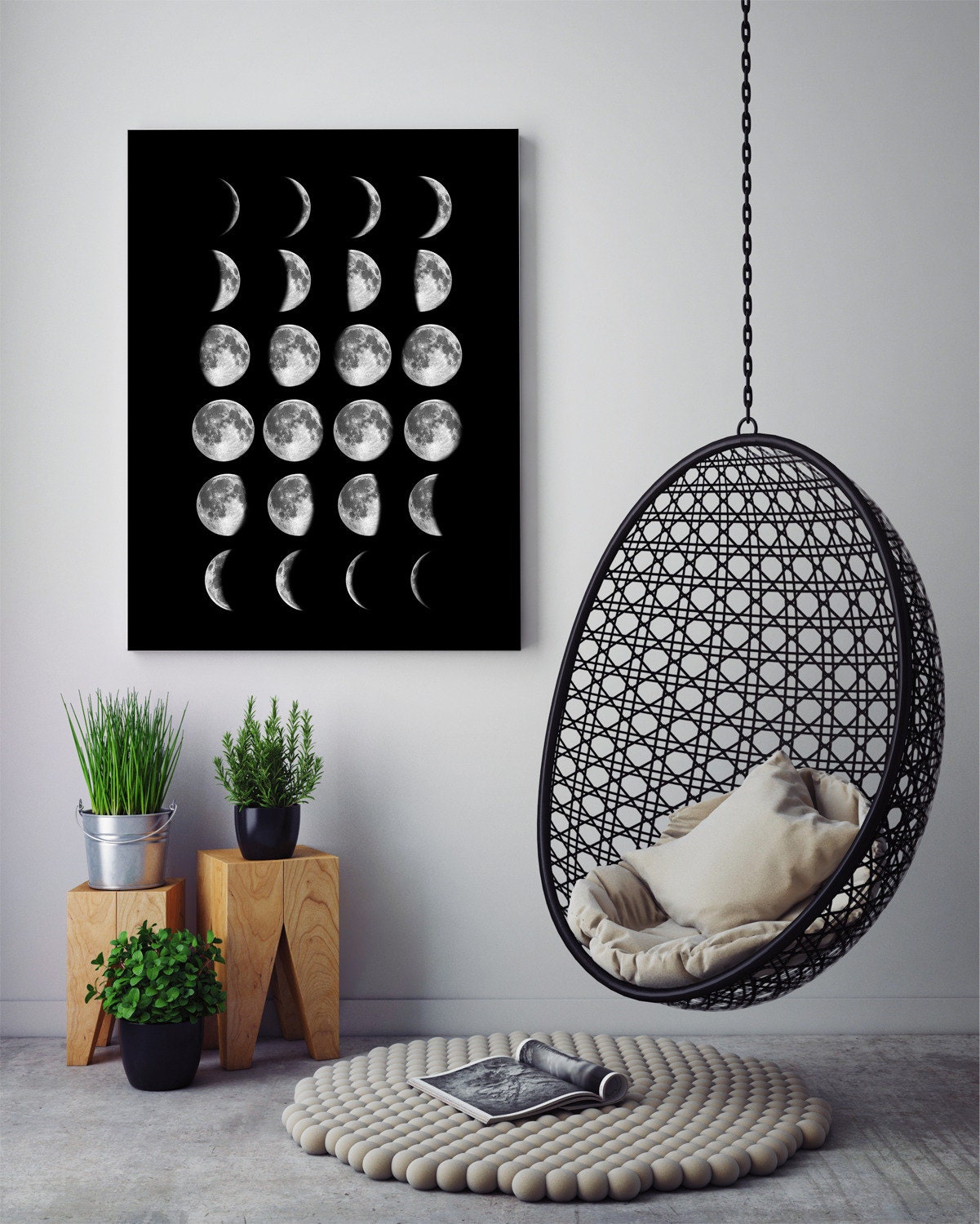 Moon Phases in Black Background Moon Photo Moon Wall Art | Etsy