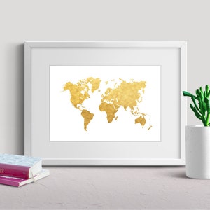 Gold Foil World Map Print - World Map Decor, World Map Poster, Home ...